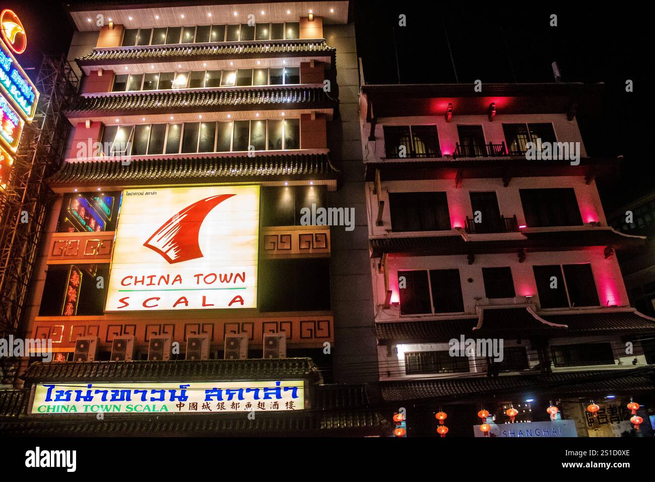 Bangkok, Thailand, November 28, 2024 Neon lights on the facades of ...