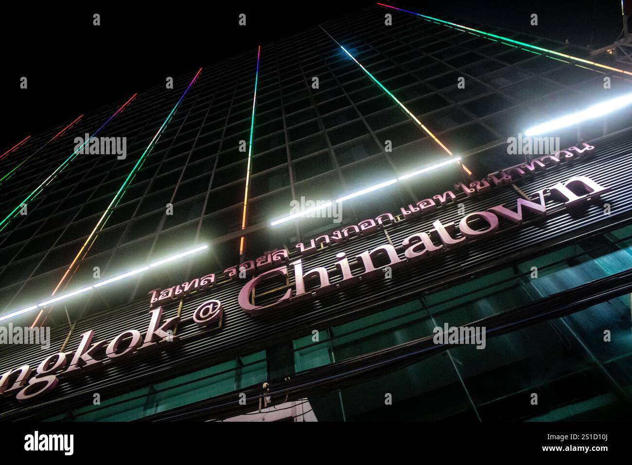 Bangkok, Thailand, November 28, 2024 Neon lights on the facades of ...