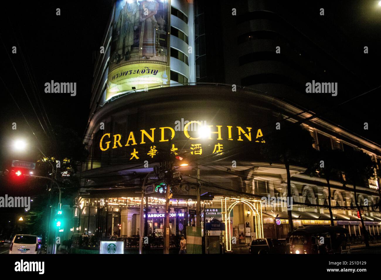 Bangkok, Thailand, November 28, 2024 Neon lights on the facades of ...
