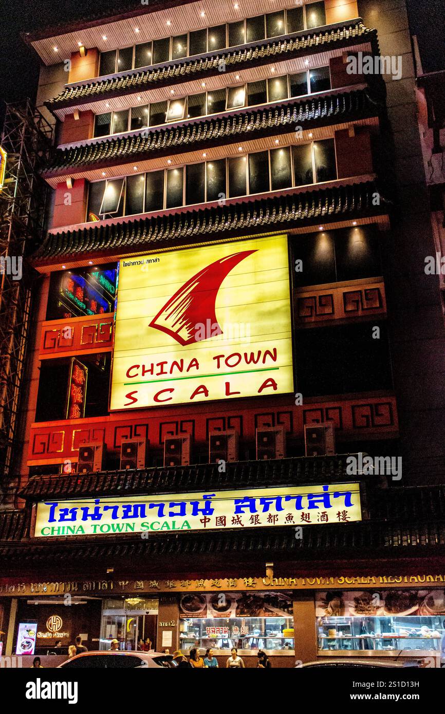 Bangkok, Thailand, November 28, 2024 Neon lights on the facades of ...