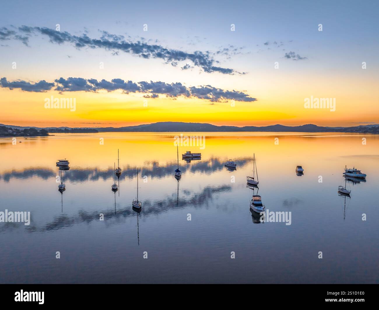 Aerial Sunrise over Brisbane Water at Koolewong Waterfront from Tascott ...