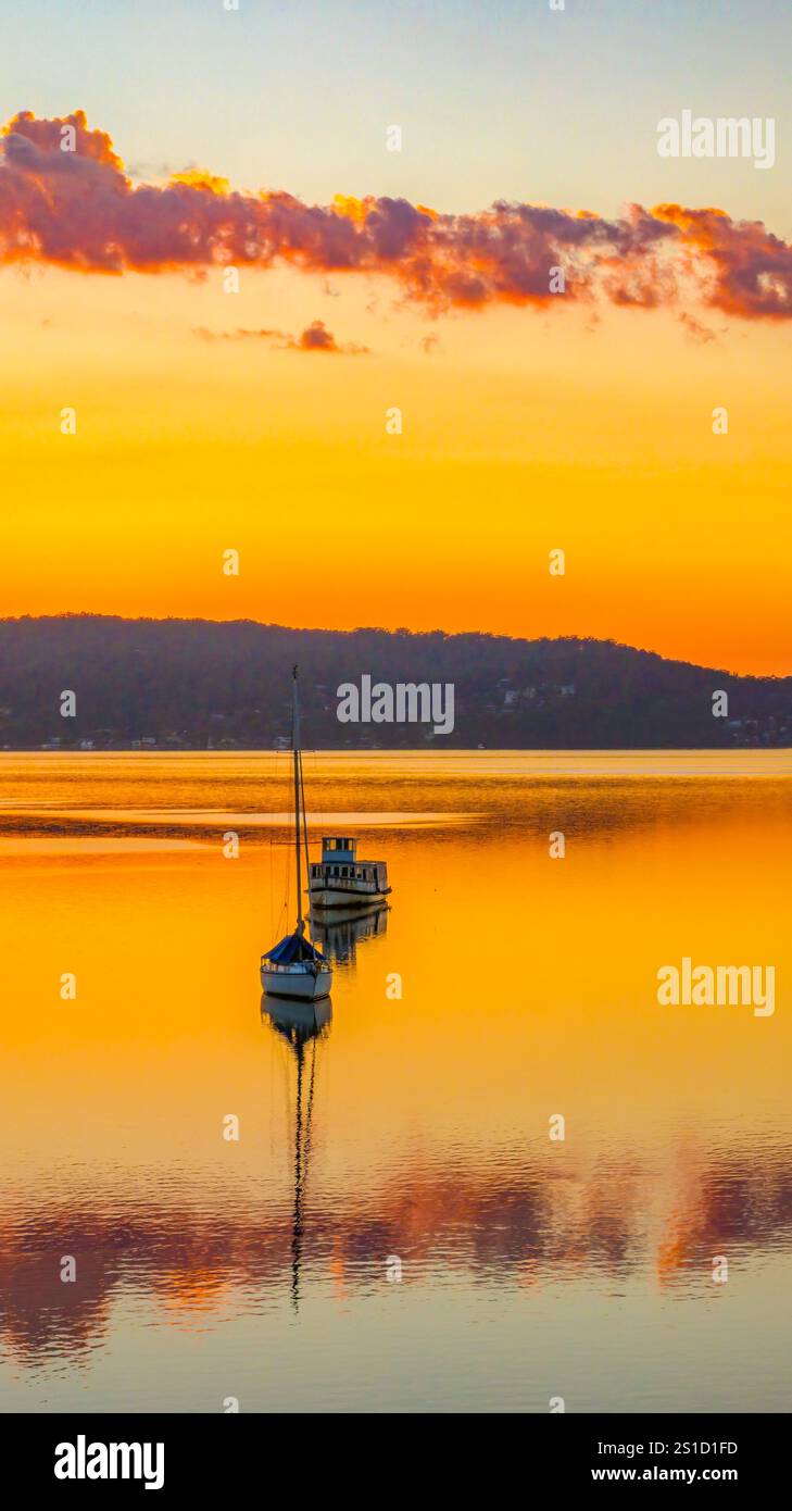 Aerial Sunrise over Brisbane Water at Koolewong Waterfront from Tascott ...