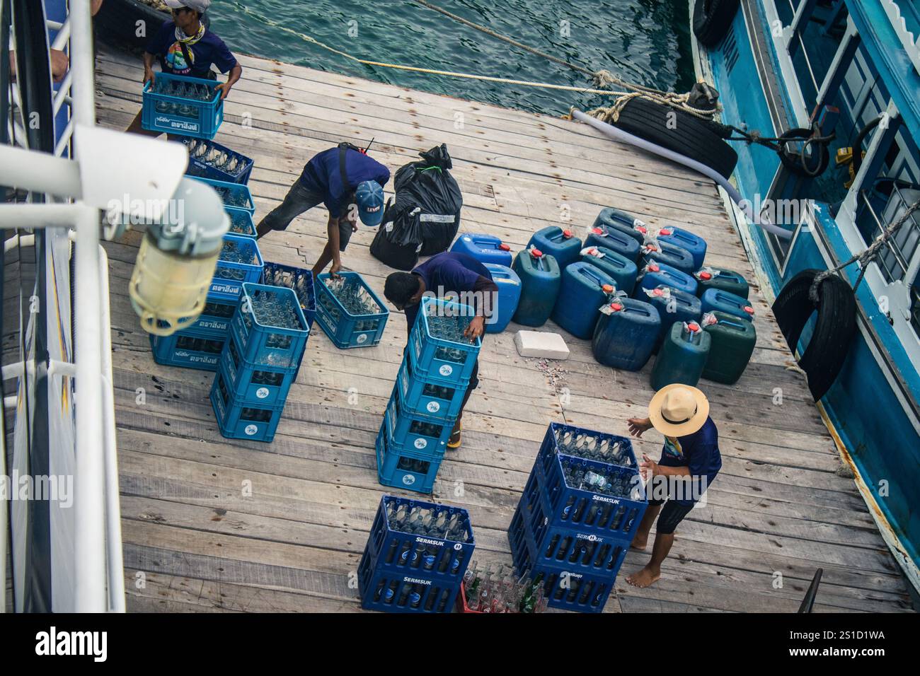 Koh Samui, Thailand, December 5, 2024 Employees of the Lomprayah ferry ...
