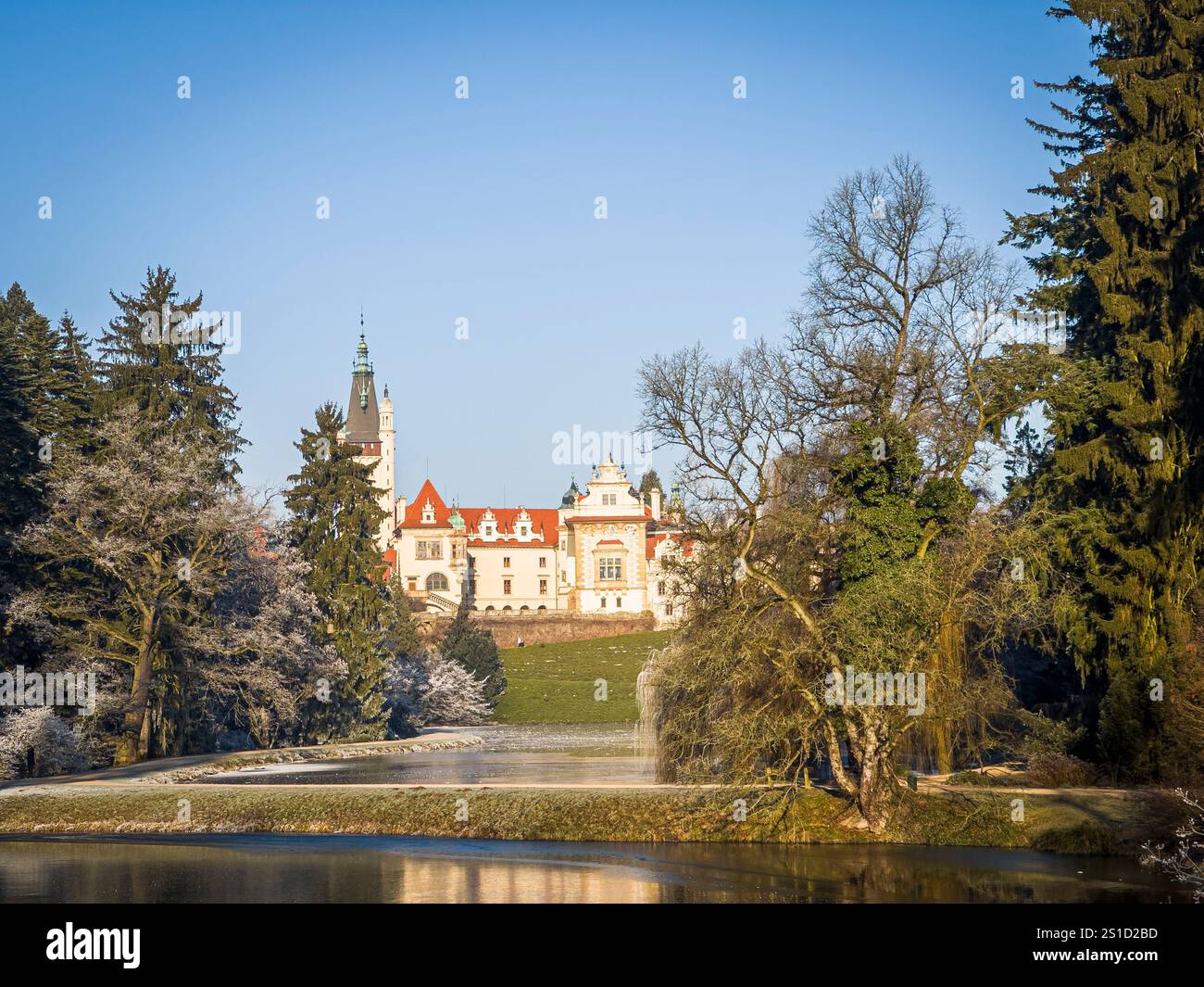 The winter scenery without snow of Pruhonice Castle and the Podzamecky ...