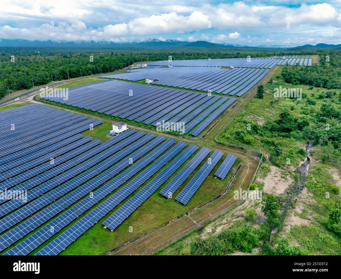 Aerial view of solar farm. Sustainable renewable energy and modern ...
