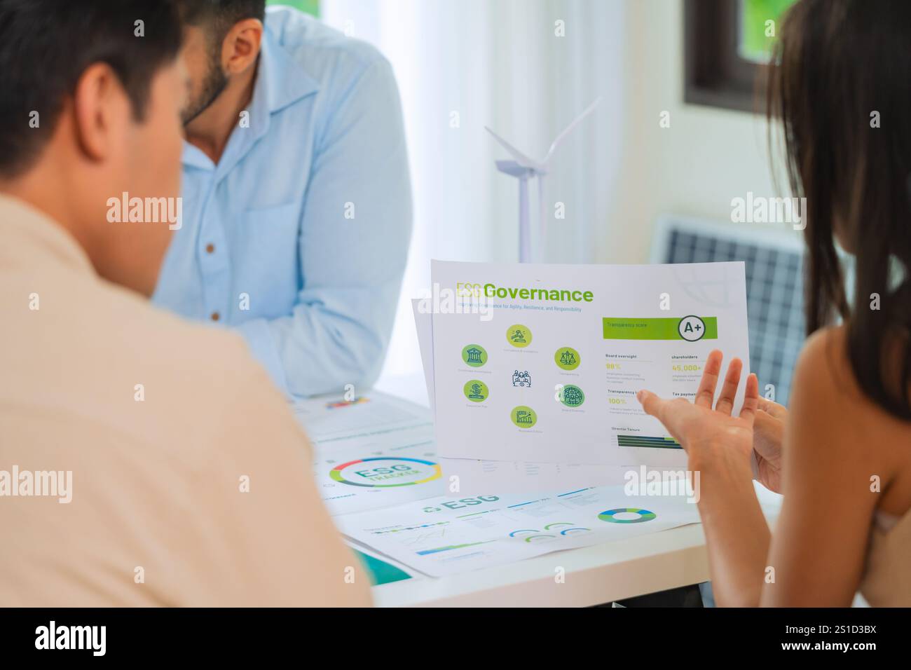 diversity team brainstorming discussion focused on ESG (environment,social,governance) for sdgs ...