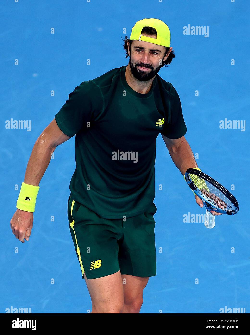 Australia's Jordan Thompson reacts during their match against Bulgaria ...