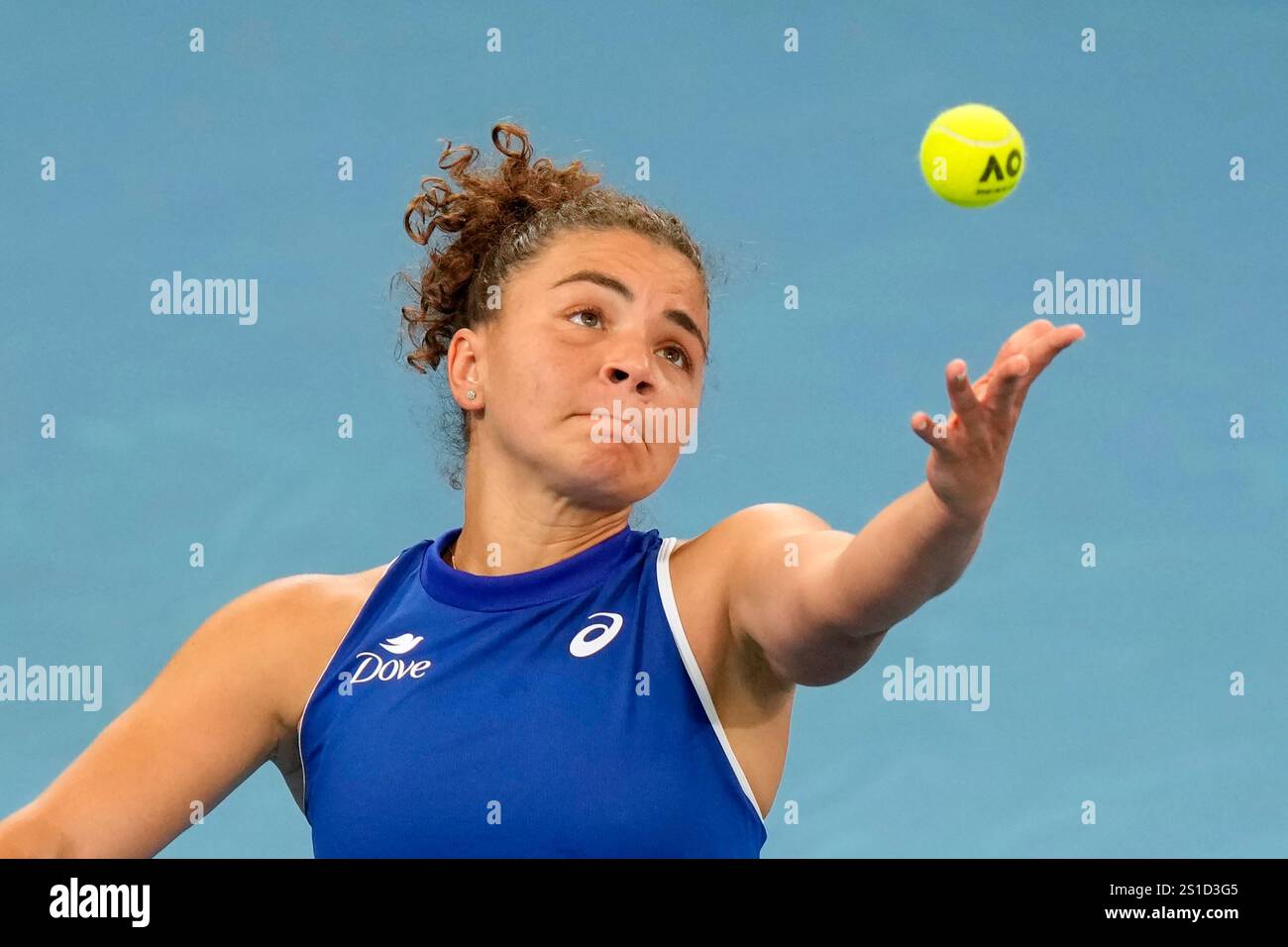 Italy's Jasmine Paolini serves to Czechia's Karolina Muchova during ...