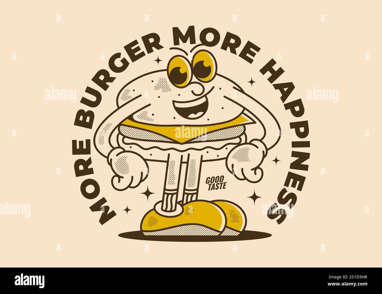 More burger more happiness. Standing burger character in happy face ...