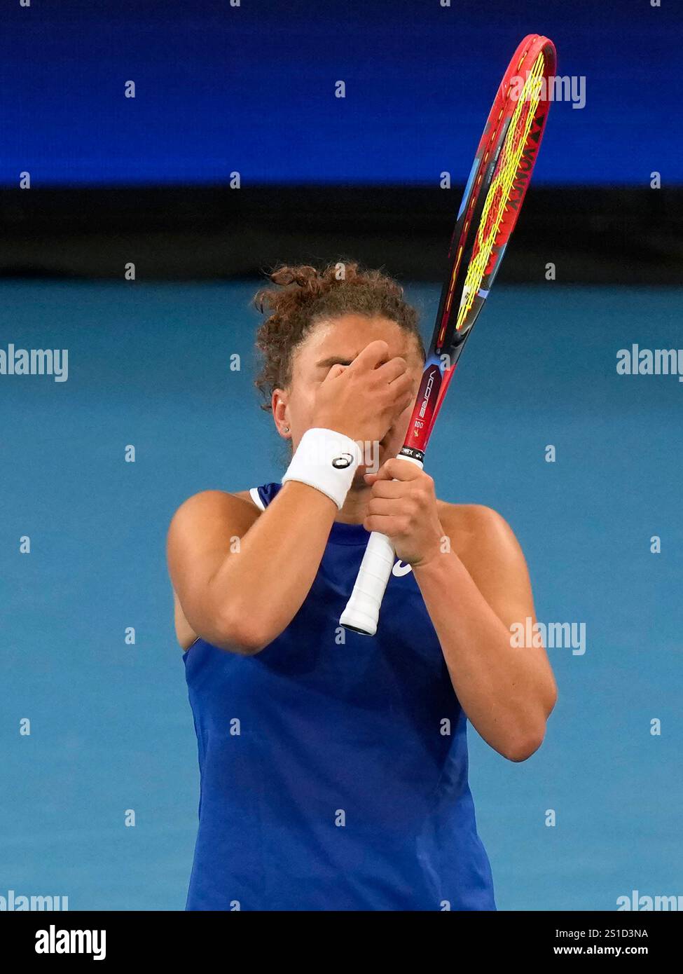 Italy's Jasmine Paolini reacts after missing a shot to Czechia's ...