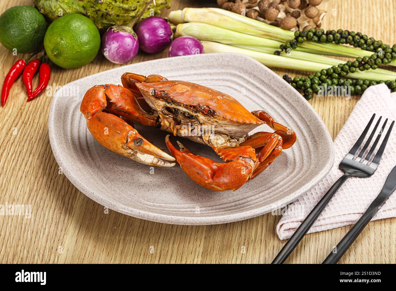 Delicous luxury steamed red crab in the plate Stock Photo - Alamy