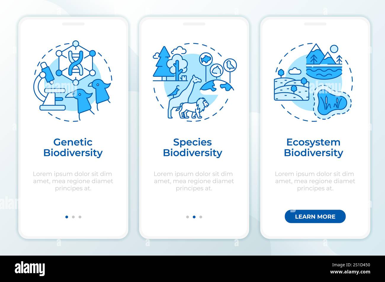 Types of biodiversity blue onboarding mobile app screen Stock Vector ...