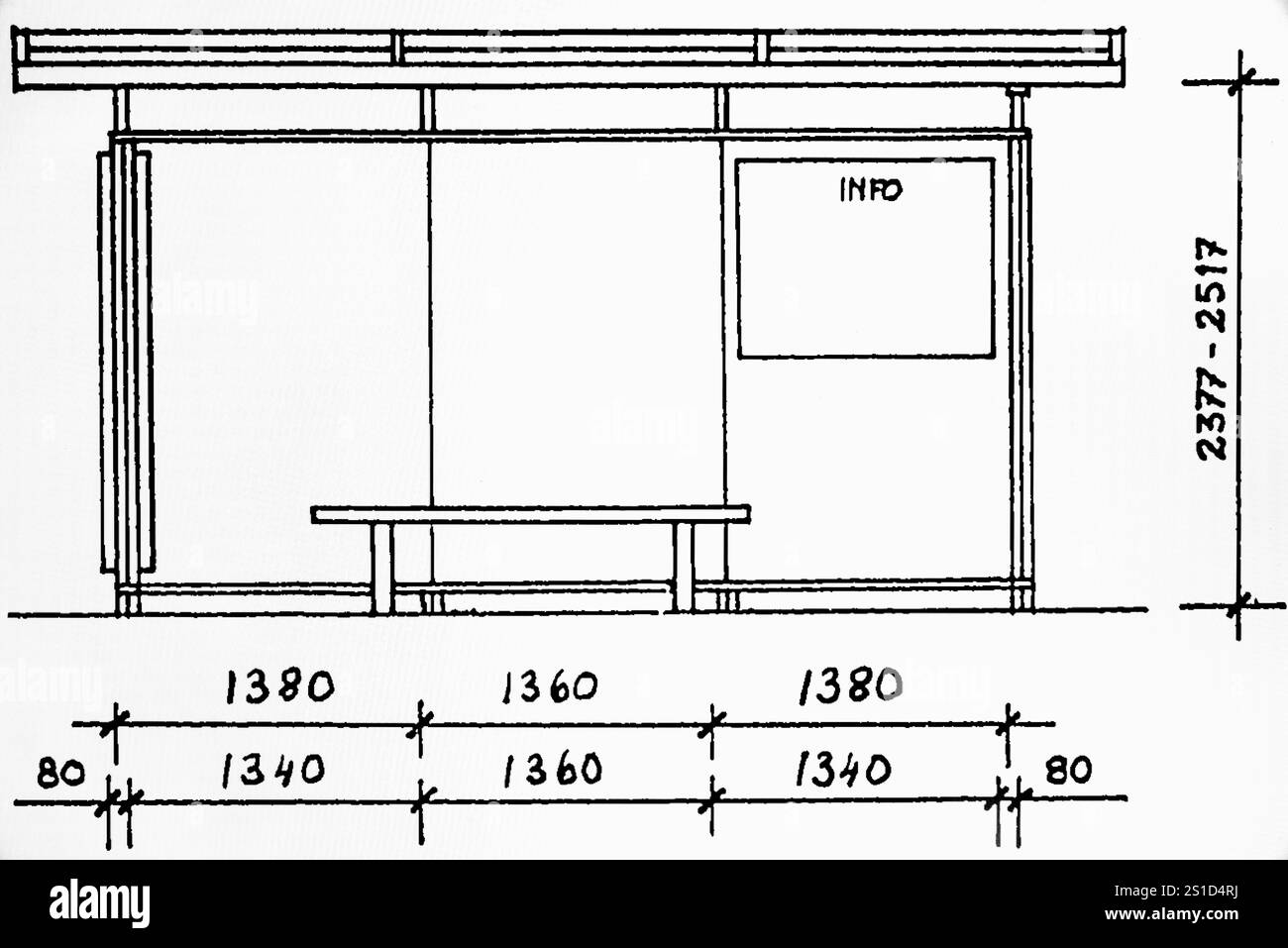 Blueprint of a bus stop, front view Stock Photo - Alamy