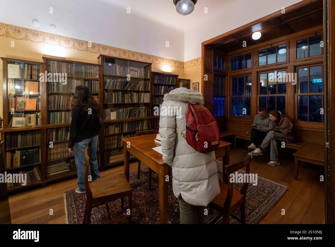 Visitors at the library room inside Bialik House built in 1925, which ...