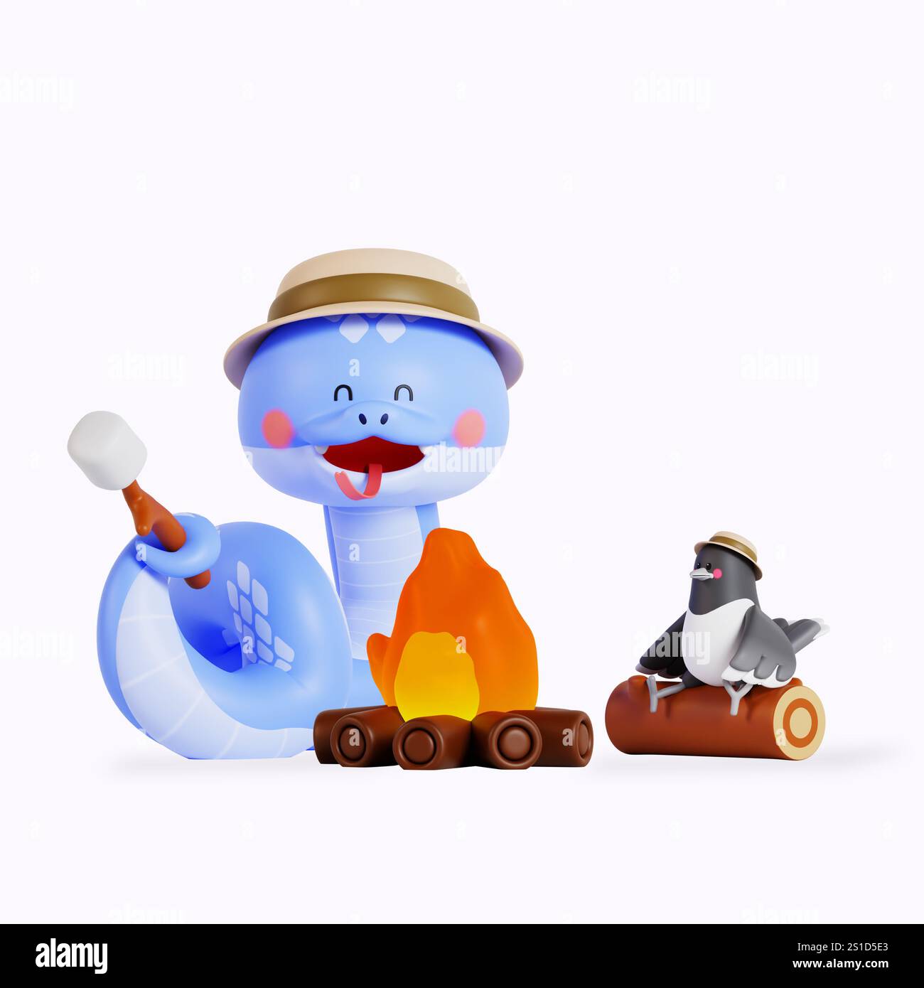 A snake and a magpie roasting marshmallows over a bonfire Stock Photo ...