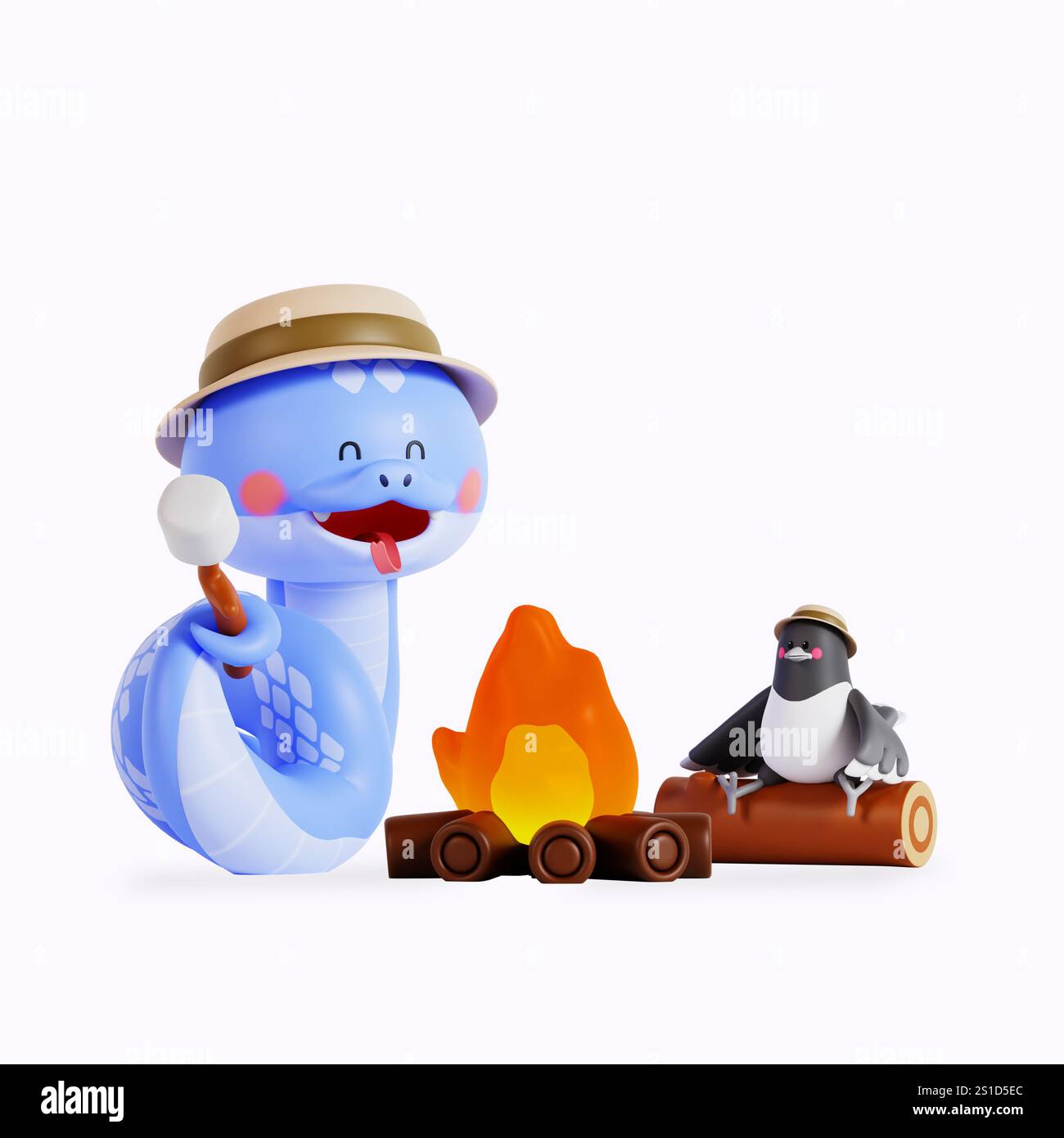 A snake and a magpie roasting marshmallows over a bonfire Stock Photo ...