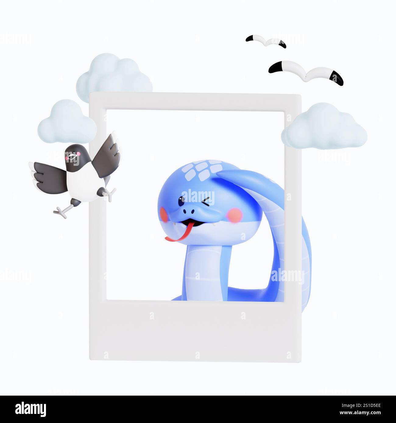 A snake and a magpie taking pictures inside a Polaroid frame Stock ...