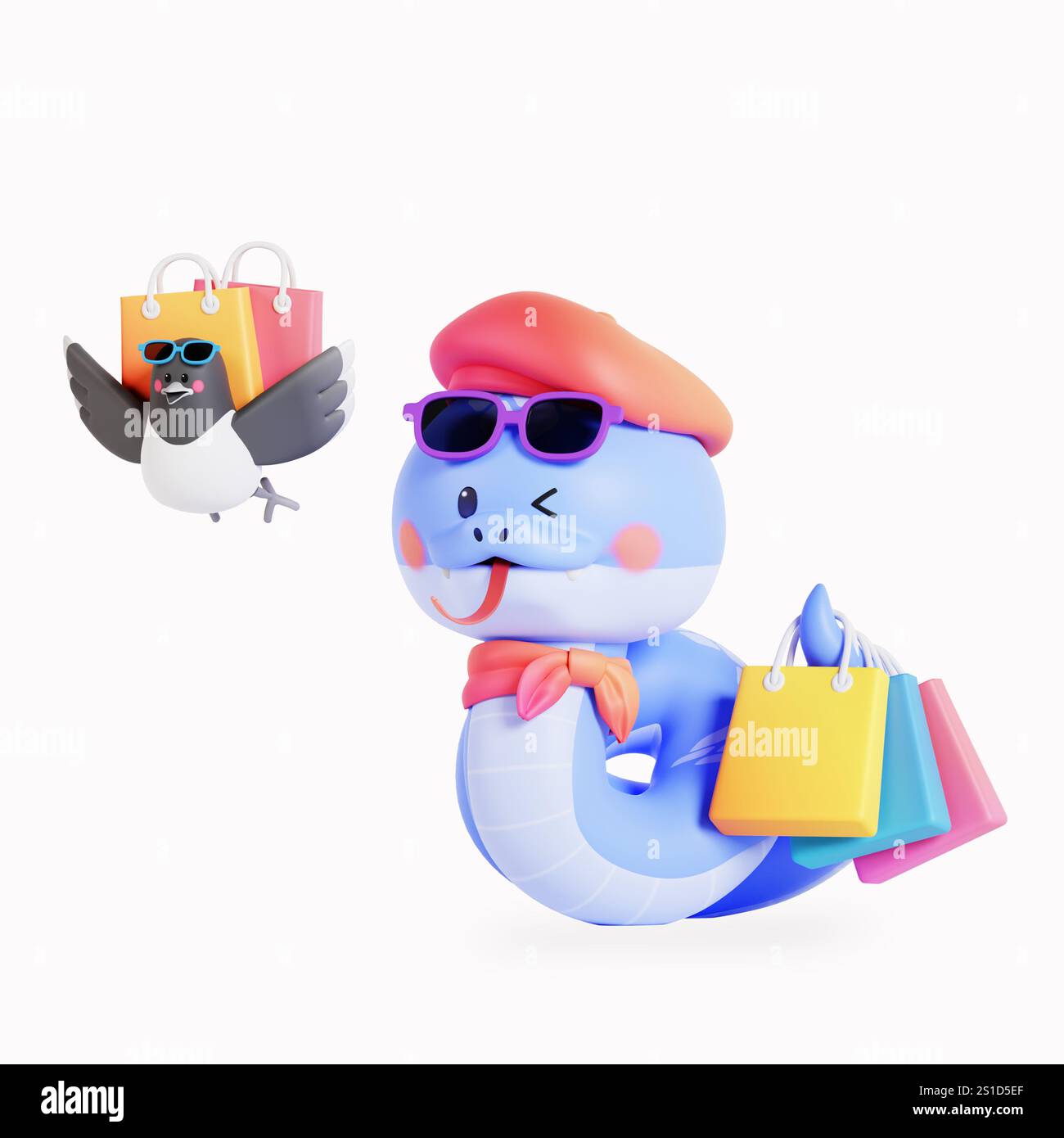 A snake and a magpie go shopping on a trip Stock Photo - Alamy