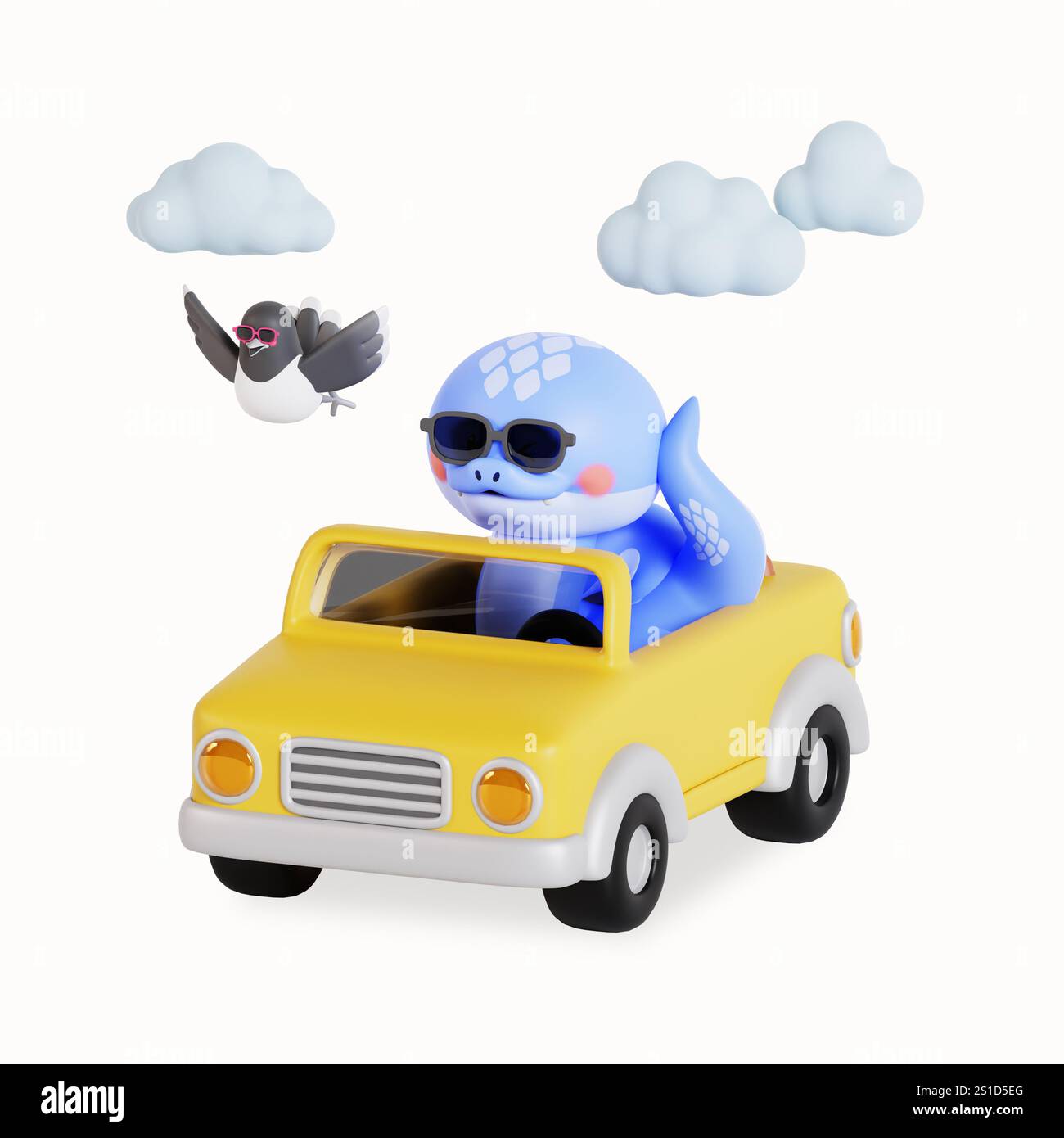 A snake and a magpie wearing sunglasses and traveling in a car Stock ...