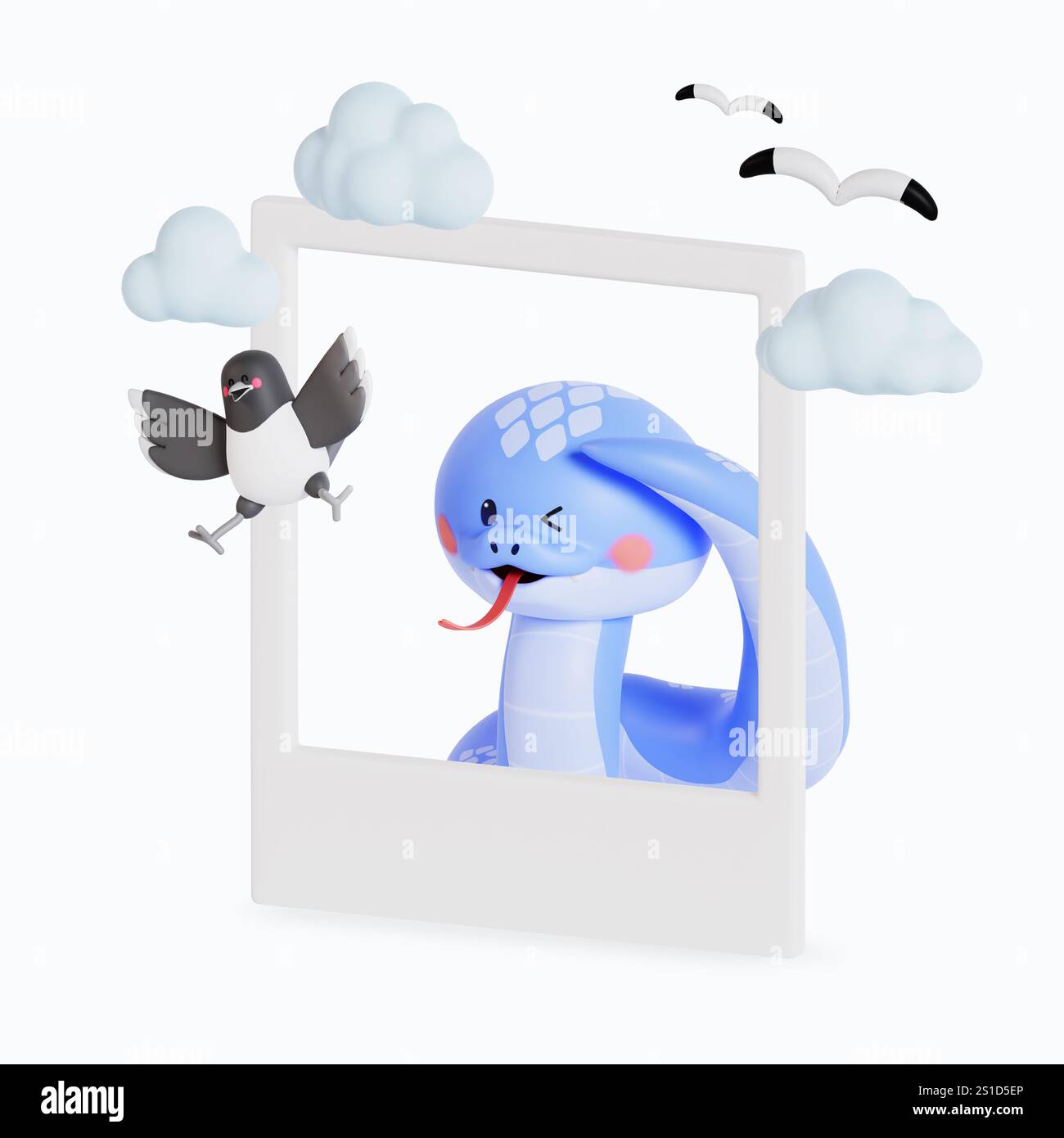 A snake and a magpie taking pictures inside a Polaroid frame Stock ...
