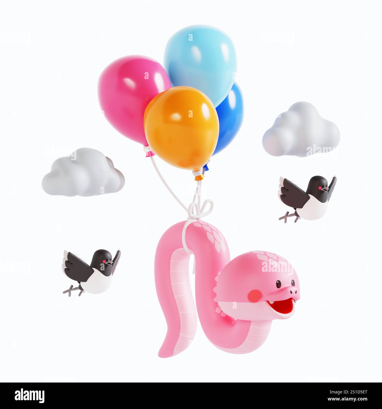 A snake and a magpie flying on a balloon Stock Photo - Alamy