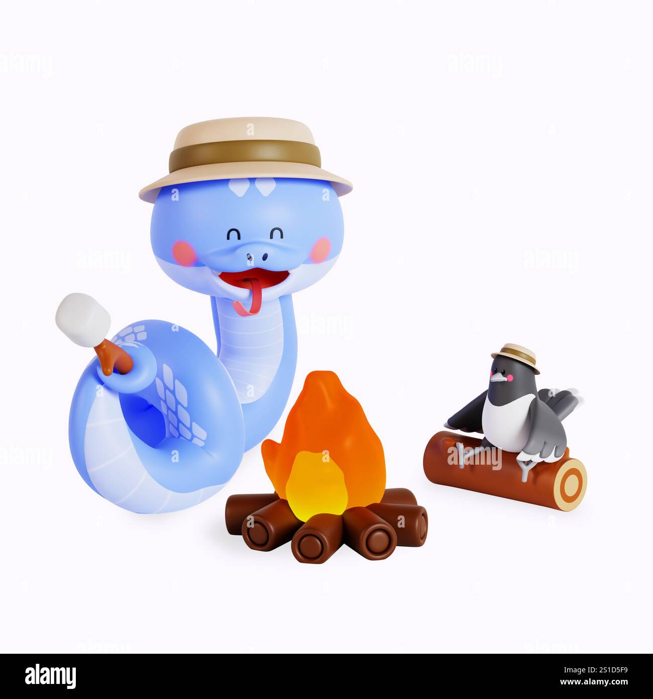 A snake and a magpie roasting marshmallows over a bonfire Stock Photo ...