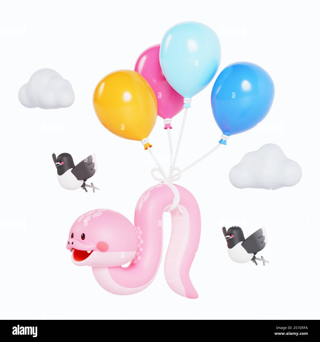 A snake and a magpie flying on a balloon Stock Photo - Alamy