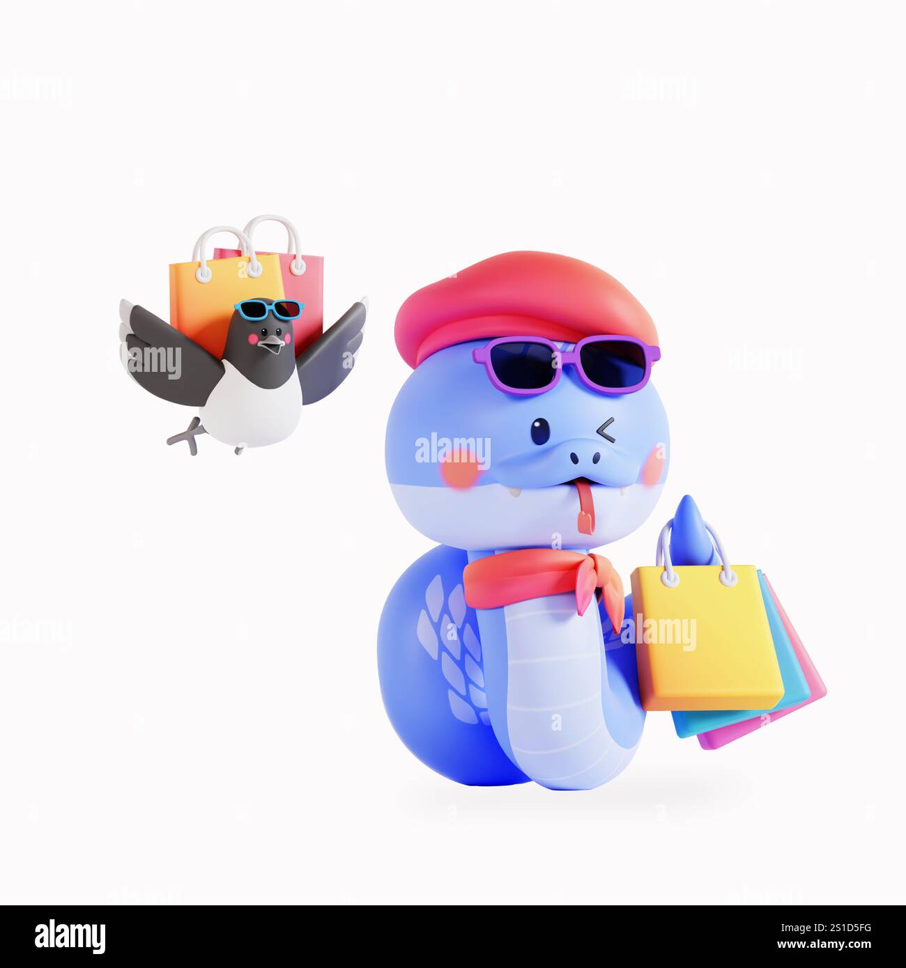 A snake and a magpie go shopping on a trip Stock Photo - Alamy