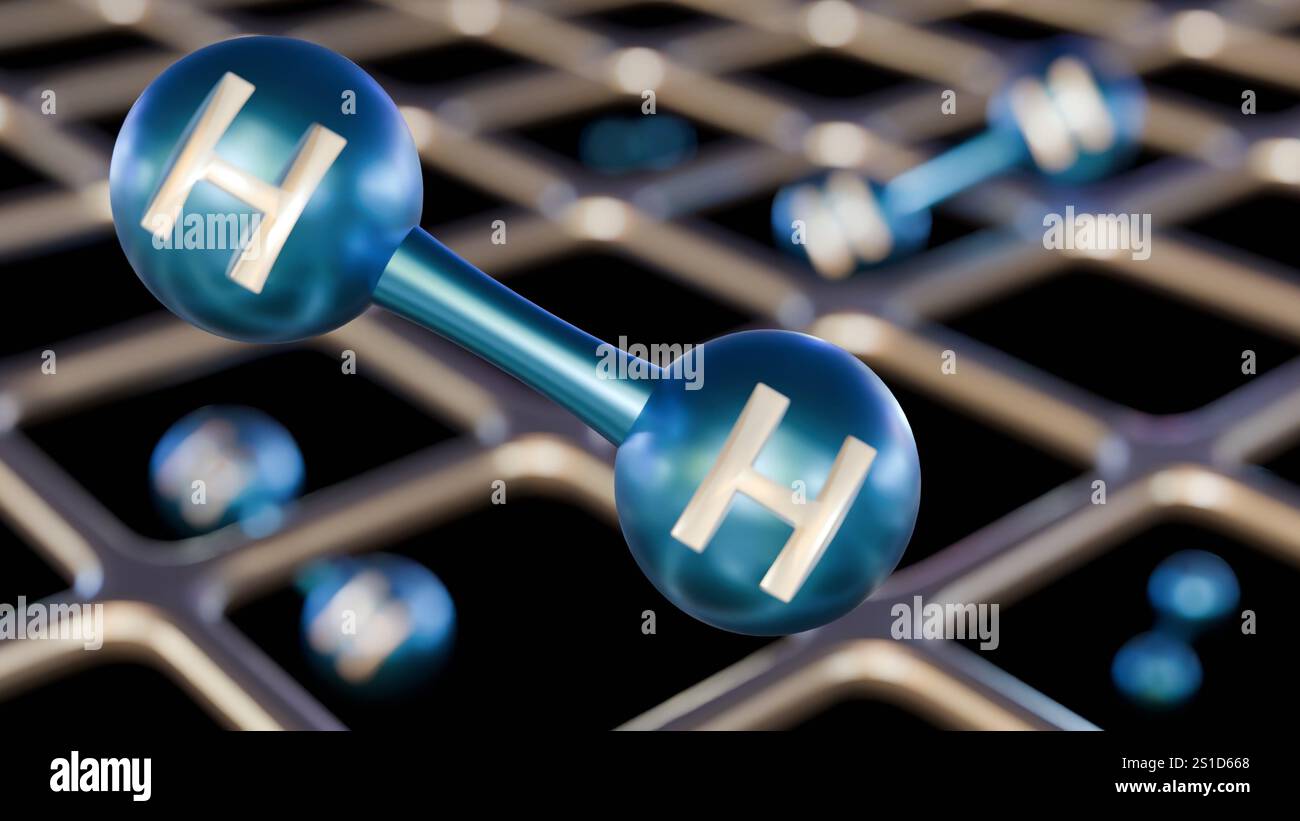 3d rendering of stainless steel structure and scattered hydrogen ...