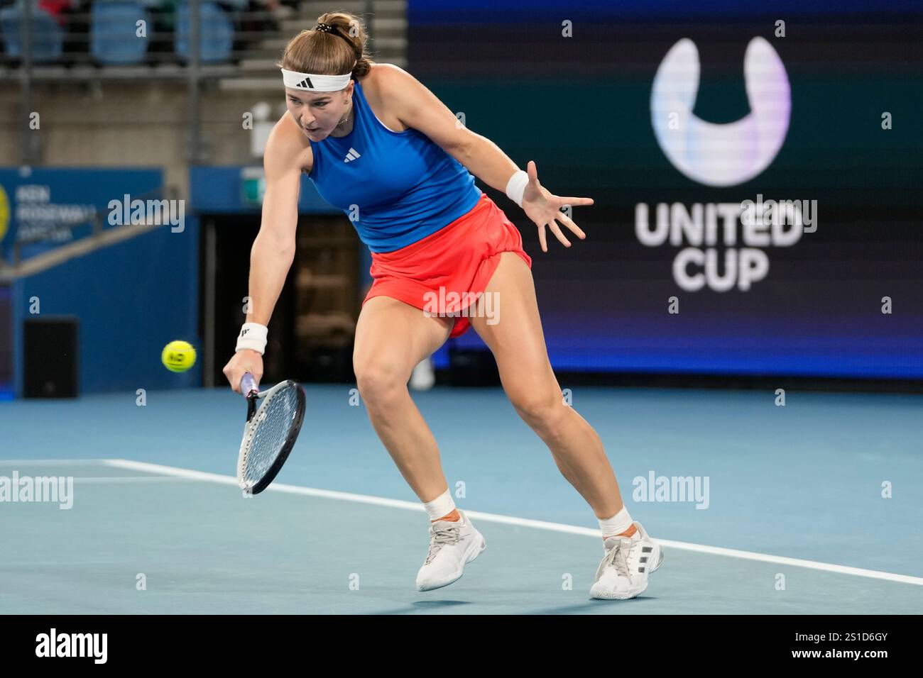 Czechia's Karolina Muchova plays a backhand to Italy's Jasmine Paolini ...