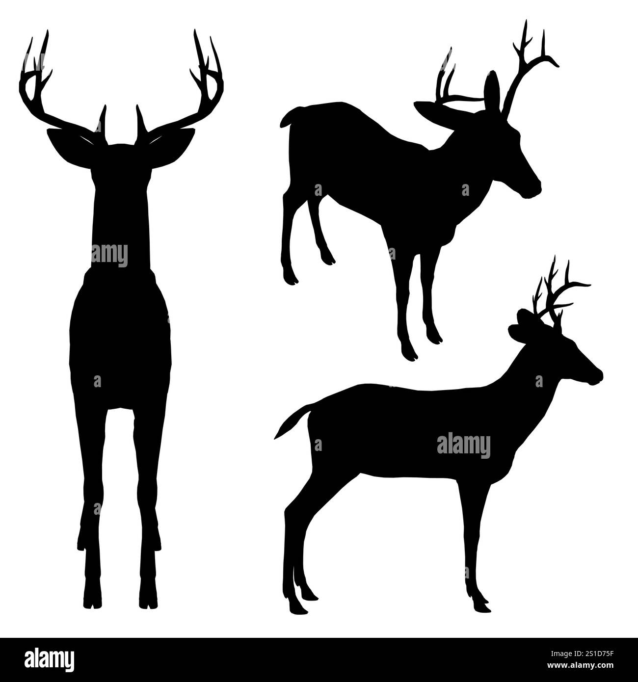 Three deer silhouettes with antlers. The deer are standing in different ...
