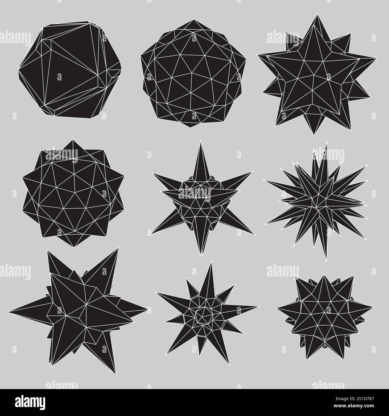 Set of nine black and white geometric shapes, including stars and ...