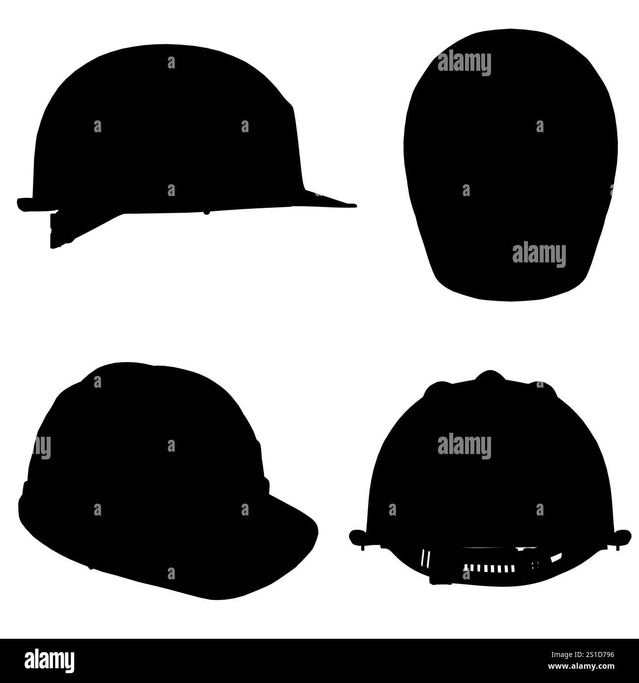 Four different types of helmets are shown in black and white. The first ...