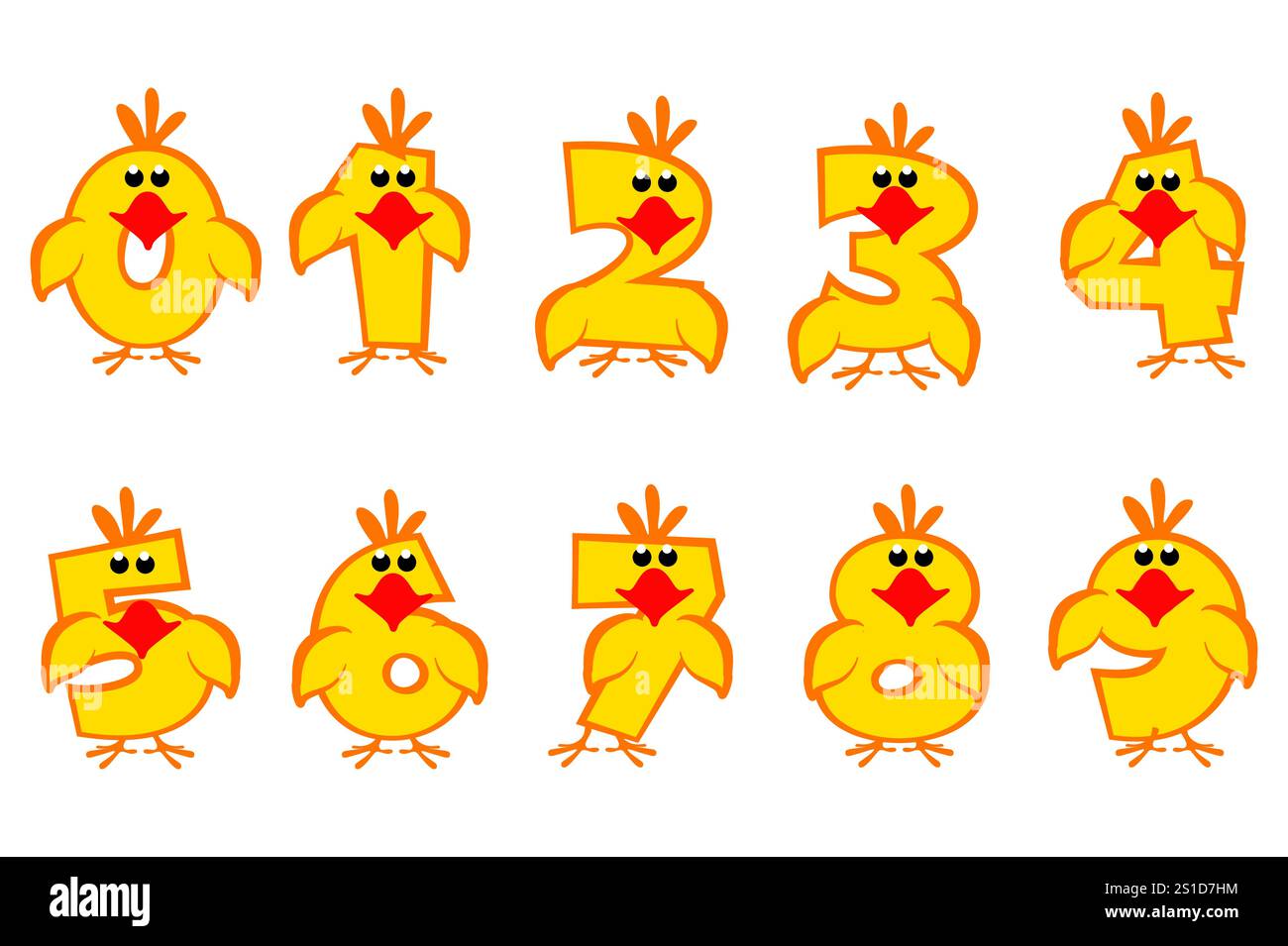 Set of numbers like chickens from 0 to 9. Calligraphy, lettering ...