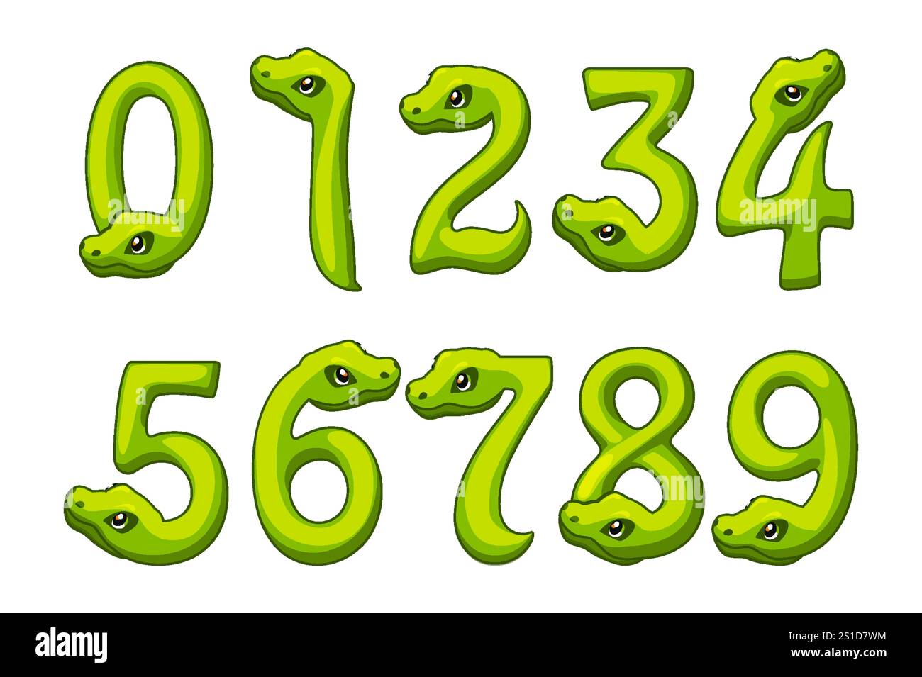 Set of numbers like snake from 0 to 9. Cute Snake numbers illustration ...