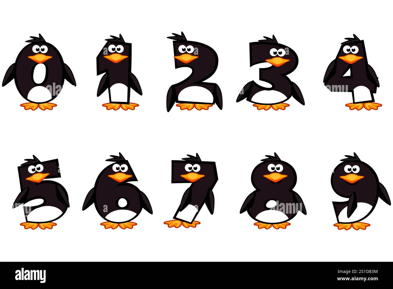 Cartoon numbers like Penguins from 0 to 9. Cute Penguin numbers ...
