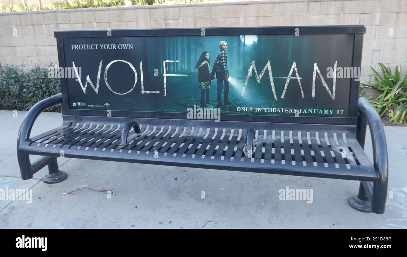 Los Angeles, California, USA 2nd January 2025 Wolf Man Bus Bench on ...