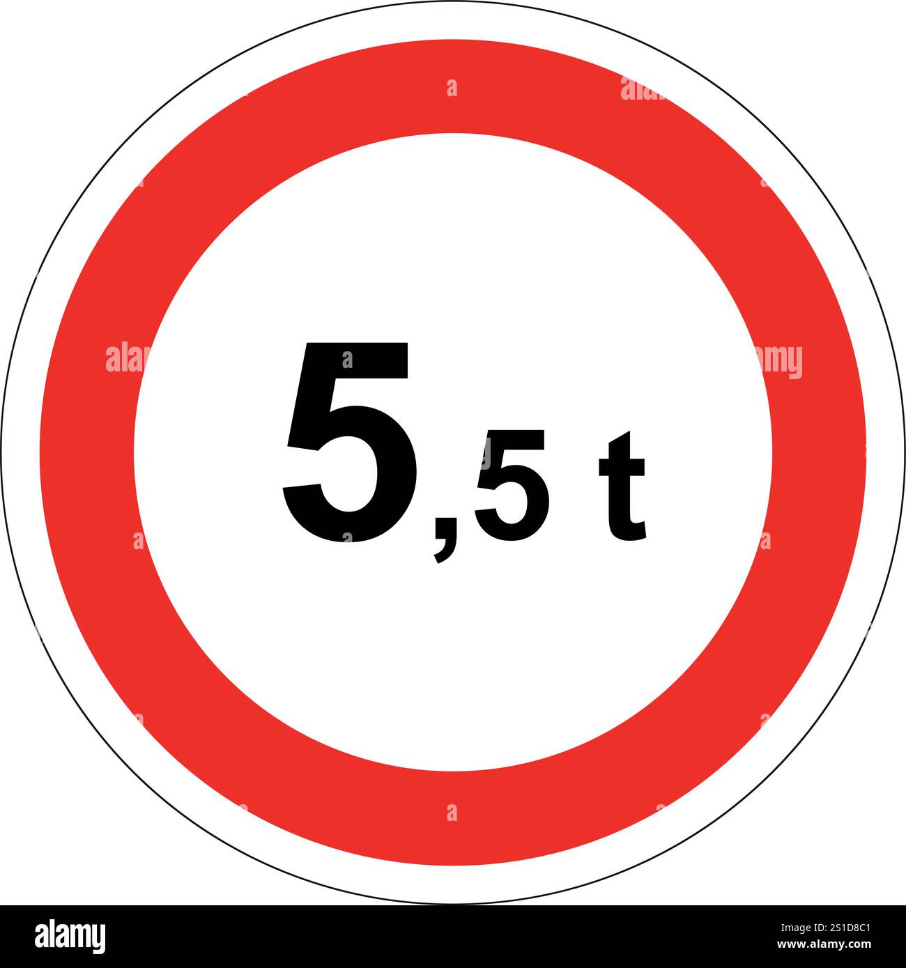 French road sign: Access forbidden to vehicles over 5.5 tonnes Stock ...