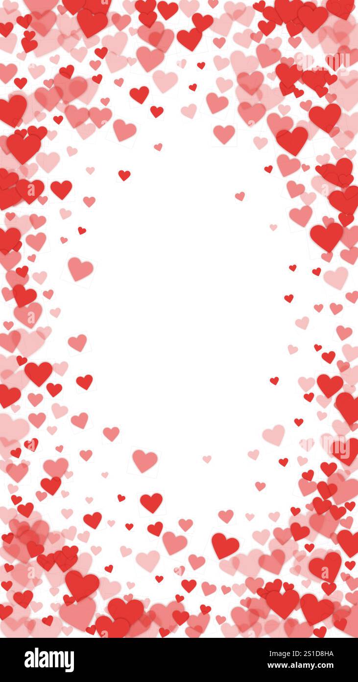 Falling hearts valentine card template. Red hearts scattered on white ...