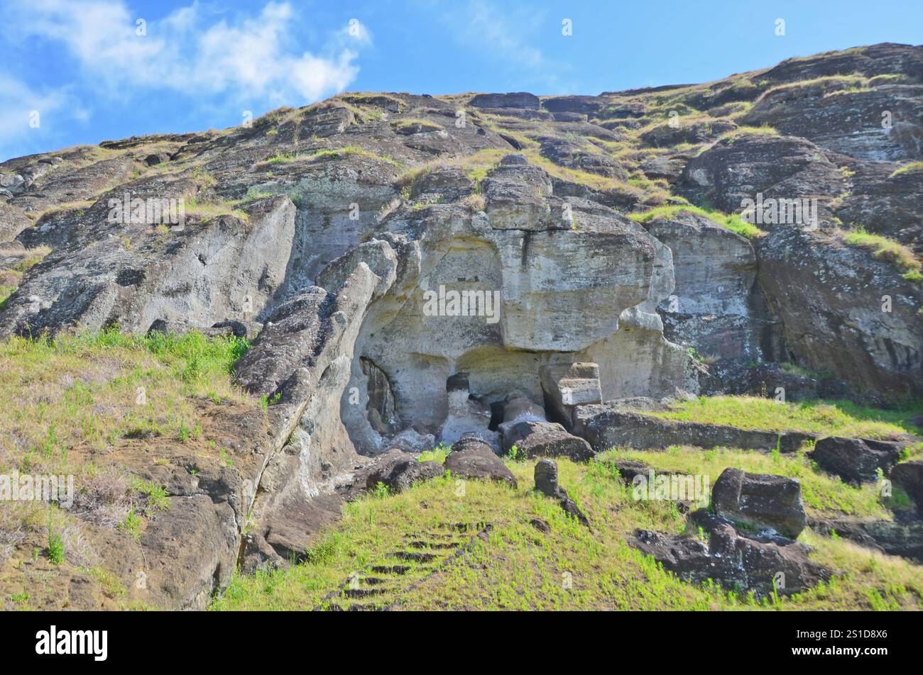 Unfinished Moai called el Gigante left at the Rano Raraku quarry on ...