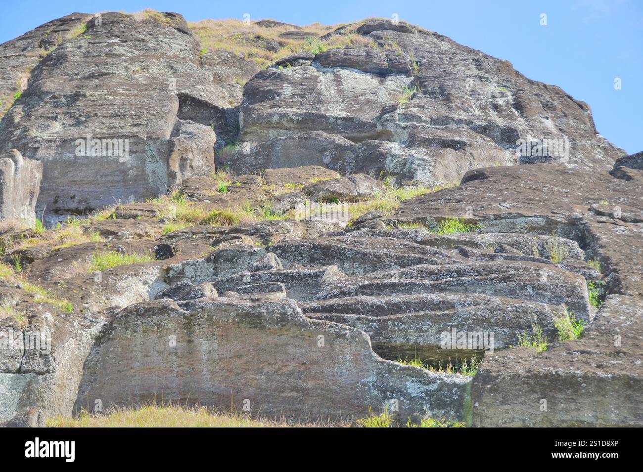 Unfinished Moai called el Gigante left at the Rano Raraku quarry on ...