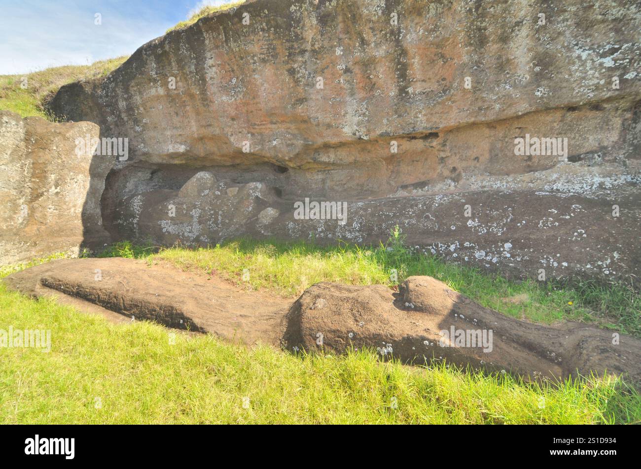 Unfinished Moai called el Gigante left at the Rano Raraku quarry on ...