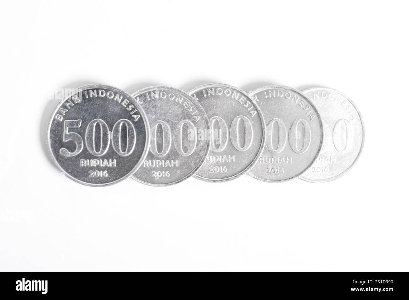 Silver coins isolated on white background. Indonesian rupiah coin ...