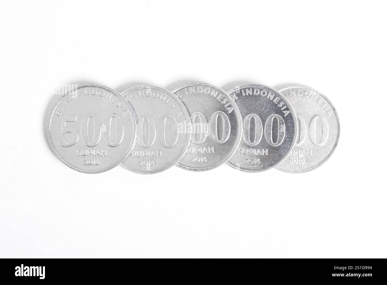 Silver coins isolated on white background. Indonesian rupiah coin ...