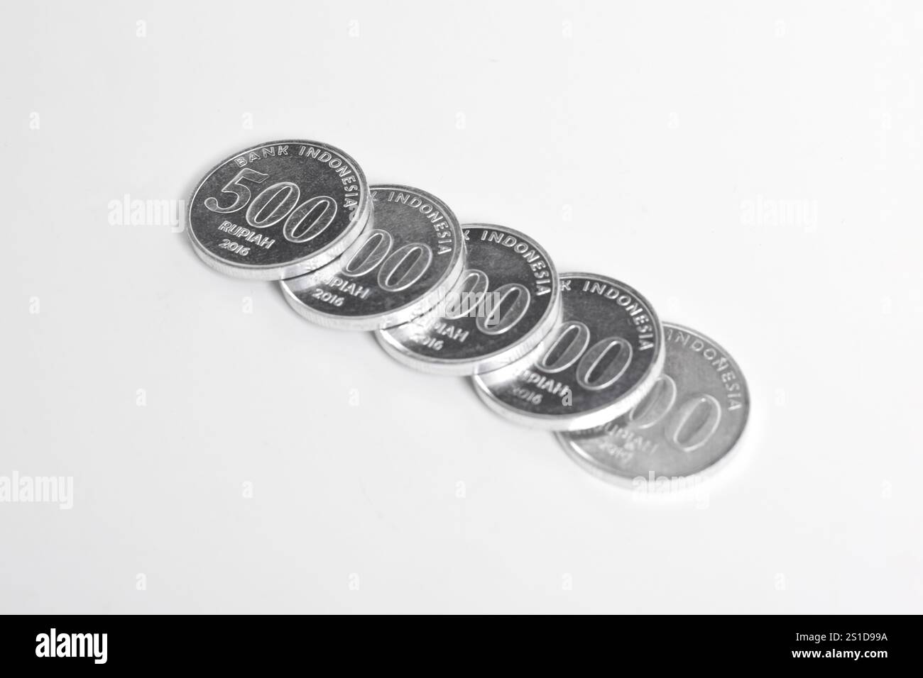 Silver coins isolated on white background. Indonesian rupiah coin ...