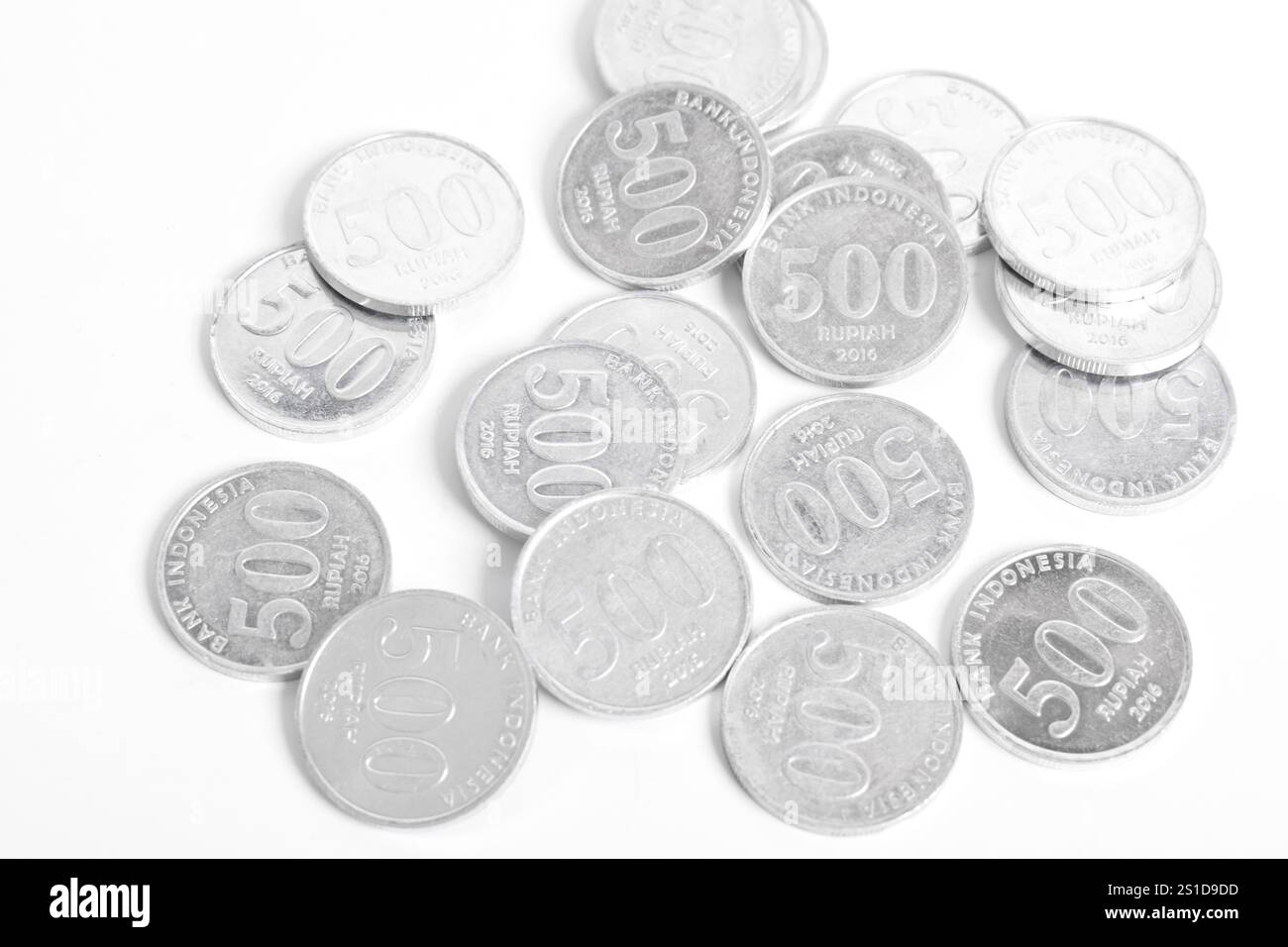 Stack of 500 rupiah coins on white background. National currency ...