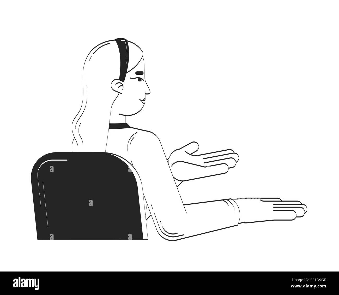 Business casual blonde woman gesturing seated in chair doodle linear ...
