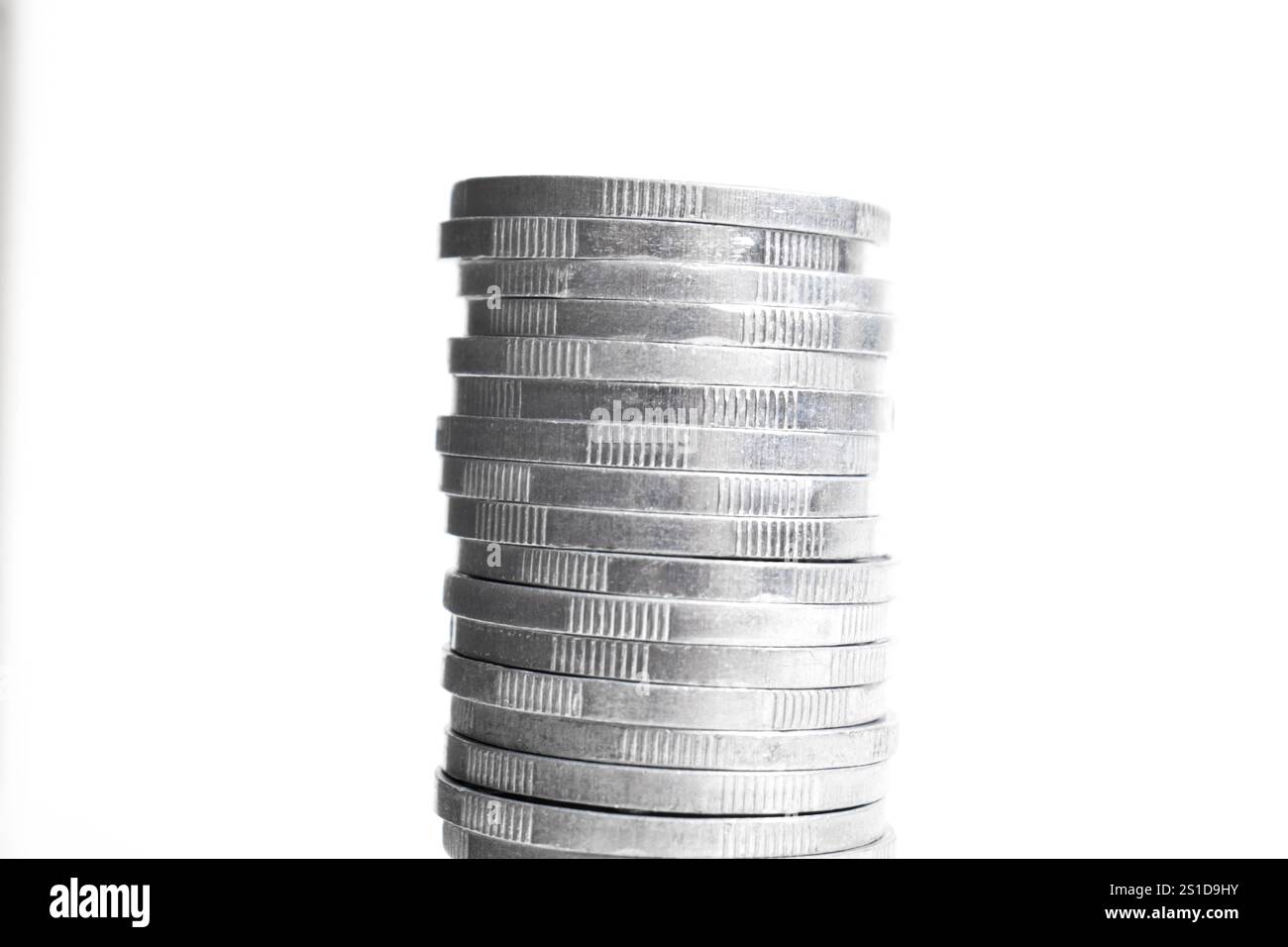 Stack of silver coins isolated on white background. Coin tower. 500 ...