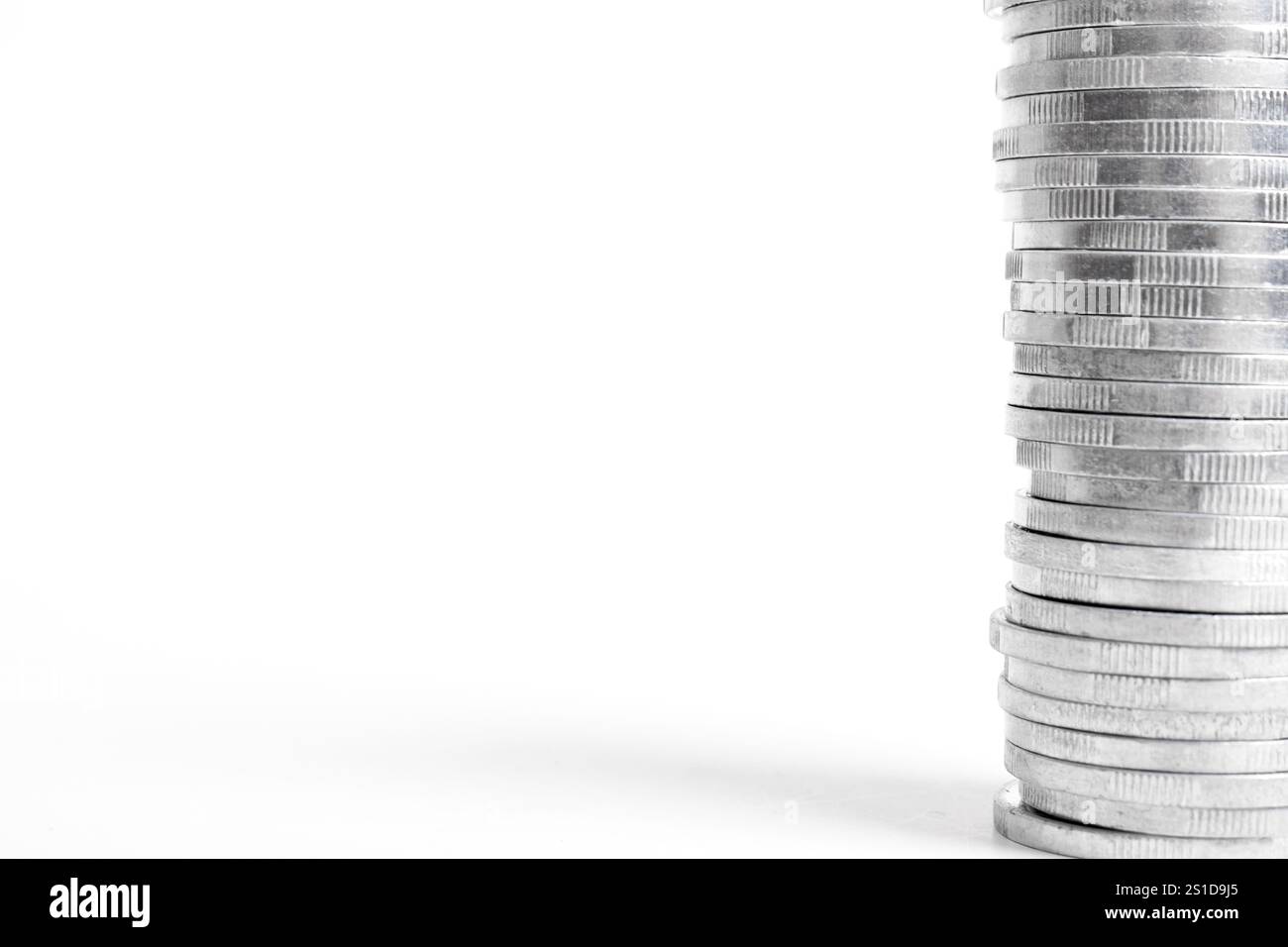 Stack of silver coins isolated on white background. Coin tower. 500 ...