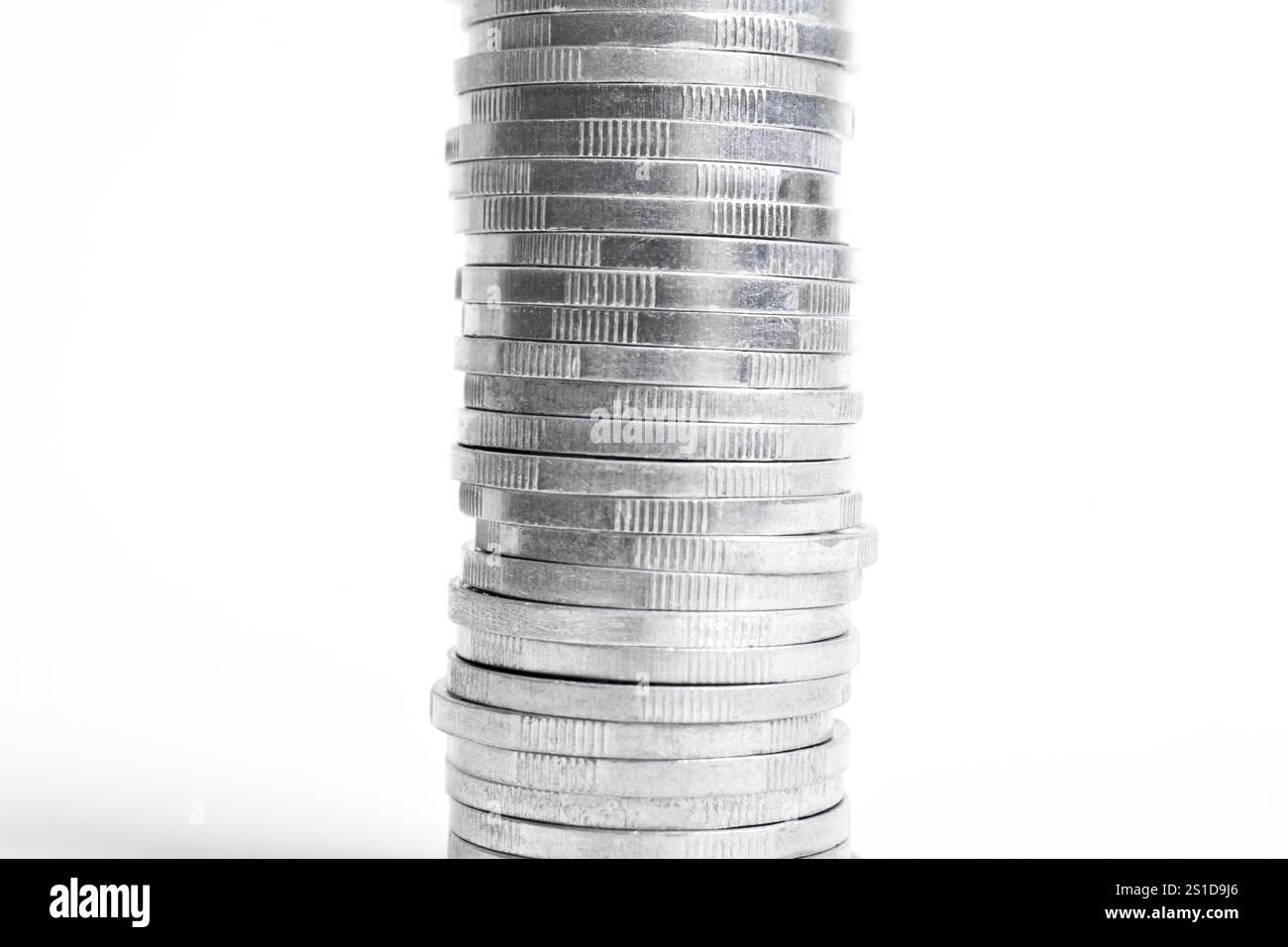 Stack of silver coins isolated on white background. Coin tower. 500 ...